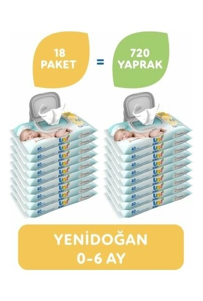 Uni Baby Yenidoğan Islak Mendil 18'li 720 Yaprak Uni Baby Yenidoğan Islak Mendil 18'li 720 Yaprak