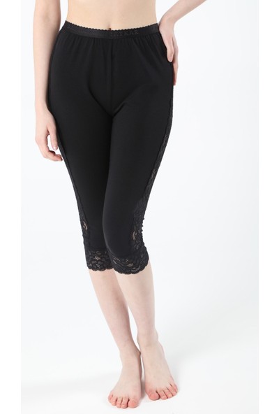 Baykar Kadın Yanları Dantel Detaylı Tayt 8812 Siyah