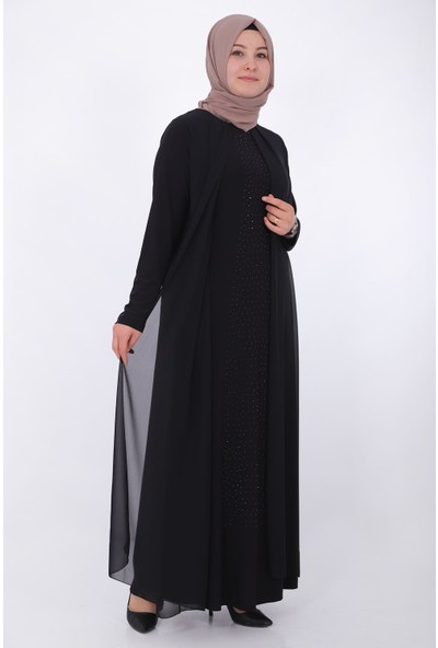 Kombinal Kadın Siyah Taş Detaylı Tesettür Büyük Beden ELBISE-9061 Kombinal Kadın Siyah Taş Detaylı Tesettür Büyük Beden ELBISE-9061