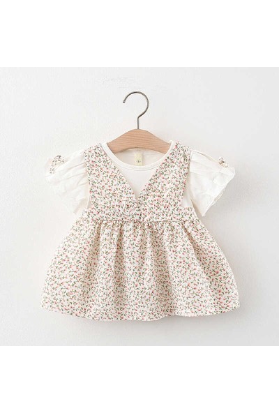 Little Honey Bunnies Krem Çiçek Desenli Elbise