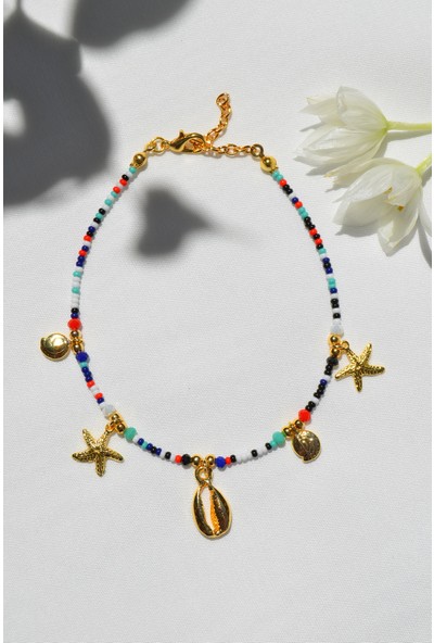 Sacce Scarves&Accessories Deniz Yıldızı Charmlı Çok Renkli Boncuk Halhal Sacce Scarves&Accessories Deniz Yıldızı Charmlı Çok Renkli Boncuk Halhal