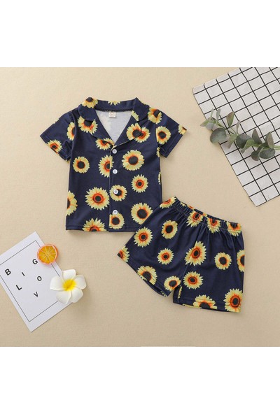 Little Honey Bunnies Siyah Ayçiçek Desenli Şort Pijama Takımı