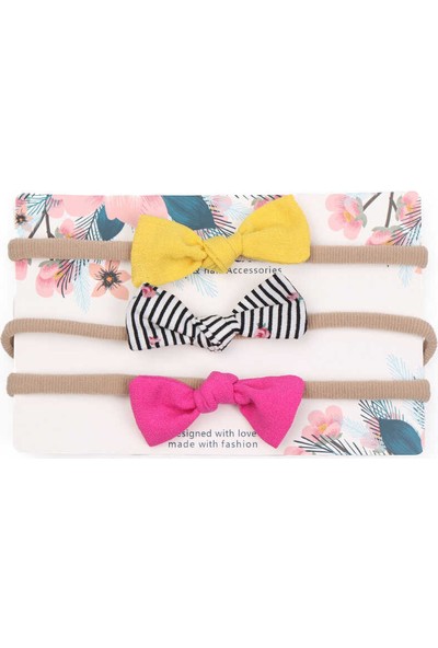 Little Honey Bunnies Pembe-Sarı Fiyonk Saç Bandı 3'lü Set