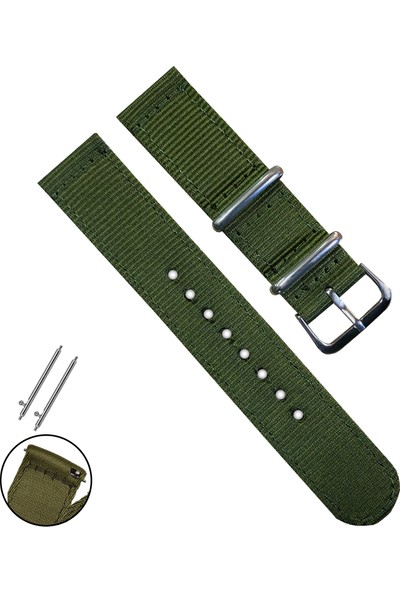 Wesse Saat Uyumlu 18MM Çift Parça Nato Perlon Örme Kumaş Saat Kordonu Haki Wesse Saat Uyumlu 18MM Çift Parça Nato Perlon Örme Kumaş Saat Kordonu Haki