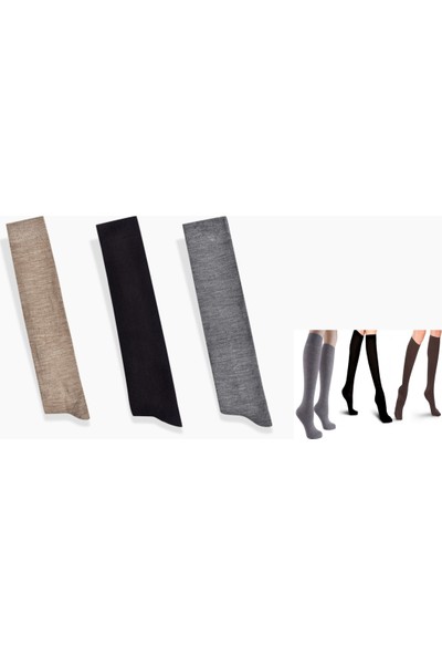 Cubbux 3'lü Kadın 3 Farklı Renk Dizaltı Anne Çorabı