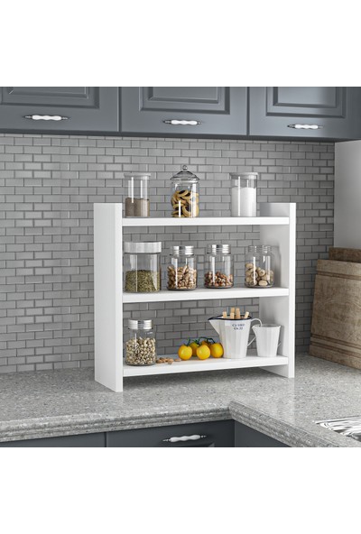 Demonte Dekor Carmen Mutfak Tezgah Rafı / Masa Üstü Organizer Beyaz-Beyaz