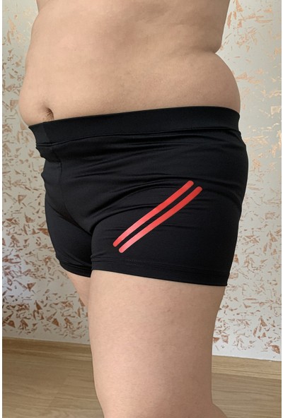 FS Erkek Çocuk Siyah Kırmızı Baskılı Boxer Yüzücü Deniz Havuz Plaj Mayosu