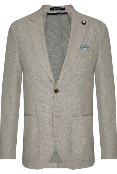 Süvari Slim Fit Desenli Bej Erkek Ceket