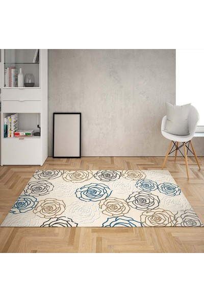 Bona Fortuna Kabartma Gül Desenli Dijital Baskı Yıkanabilir Kaymaz Taban Vintage Salon Halısı ve Yolluk