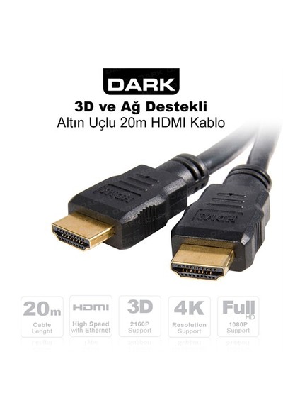 Dark 20 metre HDMI v1.4 4K / 3D LED/LCD/PS3/PS4 Kablo (DK-HD-CV14L2000)