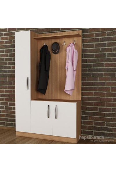 Decorotika Naturel Portmanto Beyaz/Teak