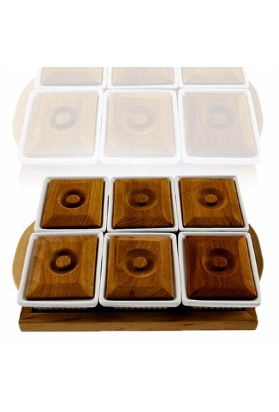 Atadan 6 lı Ahşap Kapaklı Seramik Kahvaltı Seti