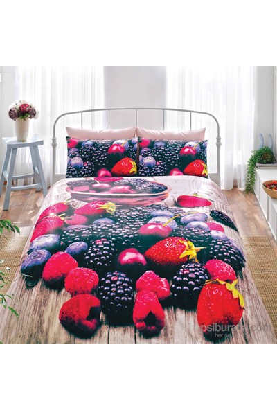 Taç 3D Dijital Çift Kişilik Nevresim Takımı - Berry Kırmızı