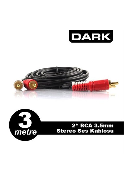 Dark 3 Metre 2 x RCA (Analog Ses) - RCA Stereo Ses Kablosu (DK-CB-AURCAXRCAL300TV)