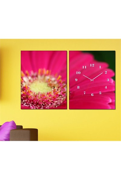 Tabloshop - Pink Flower 2 Parçalı Canvas Tablo Saat - 63X40cm Tabloshop - Pink Flower 2 Parçalı Canvas Tablo Saat - 63X40cm