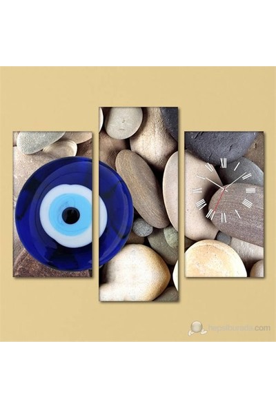 Tabloshop - Nazar Boncuğu 3 Parçalı Simetrik Canvas Tablo Saat - 80X60cm Tabloshop - Nazar Boncuğu 3 Parçalı Simetrik Canvas Tablo Saat - 80X60cm