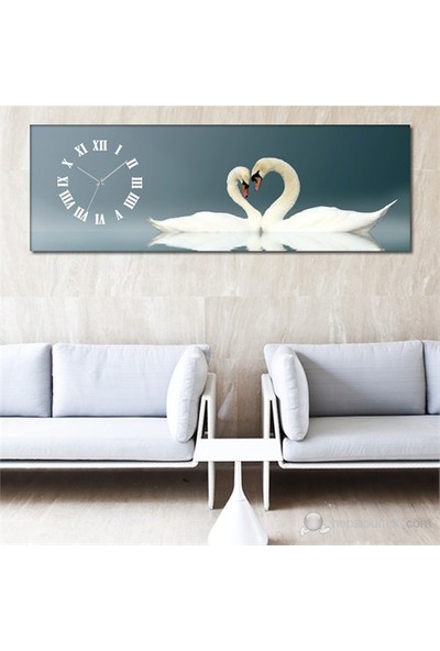 Kuğular Kanvas Tablo Saat 90X30cm Kuğular Kanvas Tablo Saat 90X30cm
