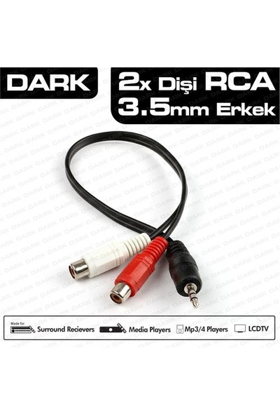 Dark 2 x RCA (Analog Ses) - 3.5mm Stereo Dönüştürücü (2 x RCA Erkek - 1 x 3.5mm Stereo Dişi) (DK-CB-AURCAX35) Dark 2 x RCA (Analog Ses) - 3.5mm Stereo Dönüştürücü (2 x RCA Erkek - 1 x 3.5mm Stereo Dişi) (DK-CB-AURCAX35)