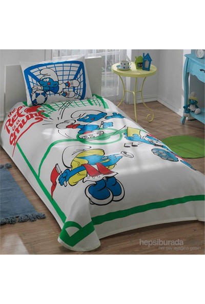 Taç Şirinler Football Tek Kişilik Pamuk Pike Takımı