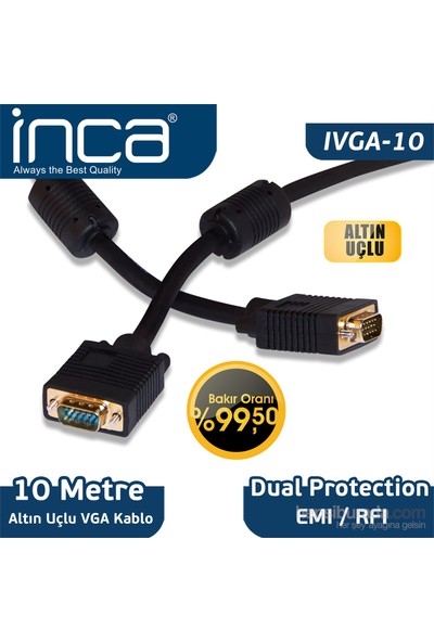 INCA IVGA-10 10MT Altın Uçlu Blister VGA Kablo INCA IVGA-10 10MT Altın Uçlu Blister VGA Kablo