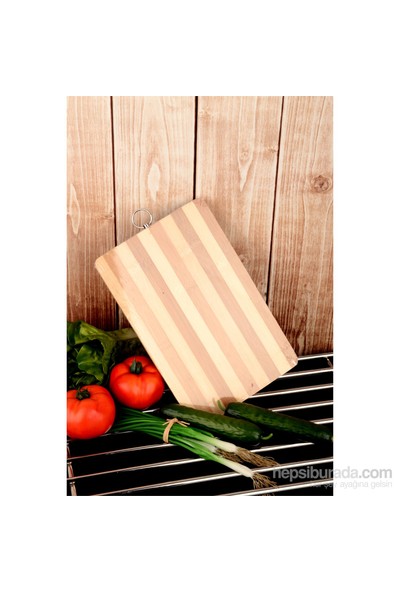 Paşahome Çizgili Ve Metal Askılı Bambu Kesim Panosu