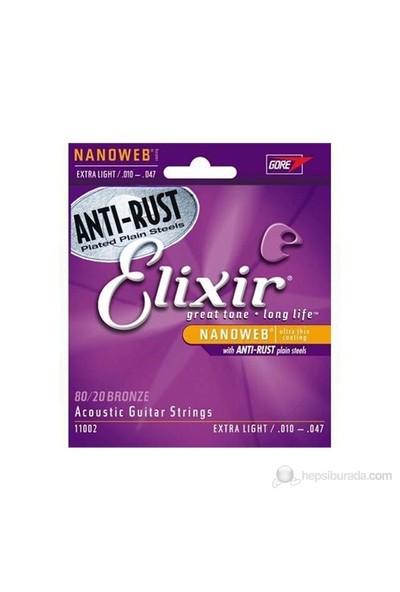 Elixir 11002 Nanoweb 80/20 Bronze Akustik Gitar Teli (10-47) Elixir 11002 Nanoweb 80/20 Bronze Akustik Gitar Teli (10-47)