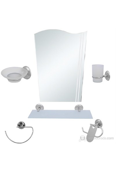 6 Parça Krom Banyo Aynalı Set (Bayrak Model)