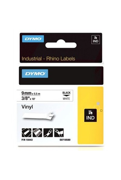 Dymo Rhinopro Renkli Vinil Şerit 9Mmx5,5M Beyaz/Siyah18443