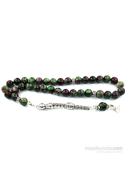 Yörem Yakut-Zümrüt Rengi Akik Taşı Tesbih 9 mm Küre Kesim