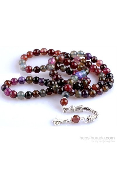 Yörem Renkli Akik Taşı 8 Mm Küre Kesim 99 Lu Tesbih