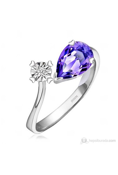 Jessini Pırlantalı Ametist Damla Yüzük