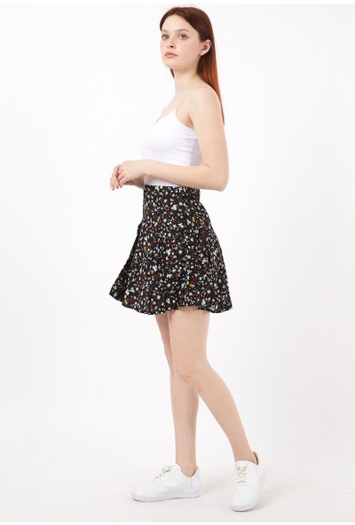 Twenty3 Kadın Lastikli Piliseli Çiçek Desenli Şortlu Etek