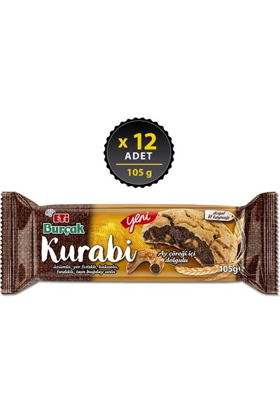 Eti Burçak Kurabi Ay Çöreği İçi Dolgulu Kurabiye 105 g x 12 Adet