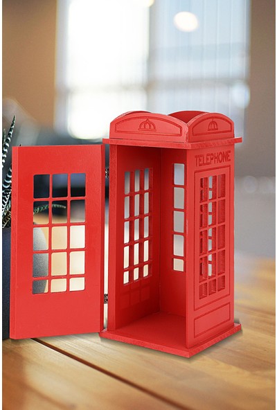 White Willow London Telefon Kulübesi 2'li Dekoratif Ahşap Tasarım Fener Mumluk