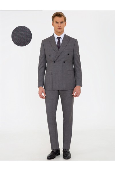 Pierre Cardin Gri Kruvaze Slim Fit Ceket 50233702-VR058