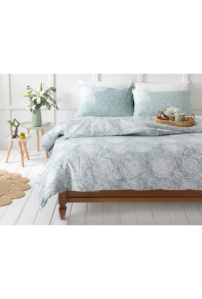 English Home Shabby Rose Krep Çift Kişilik Nevresim Takımı 200X220 cm Seledon