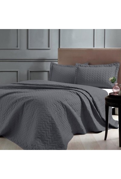 Taç Glory Çift Kişilik Yatak Örtüsü Seti Antrasit