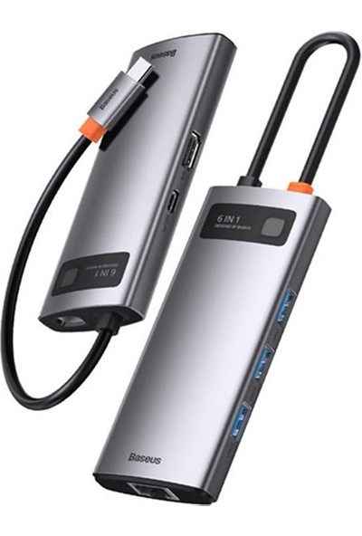 Baseus Metal Gleam Series 6in1 Type-C Hub Adaptör Çoklayıcı - Gri Baseus Metal Gleam Series 6in1 Type-C Hub Adaptör Çoklayıcı - Gri