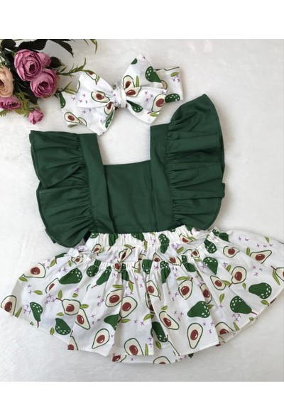 Miray Bebe Bandanalı Avokado Baskılı Salopet Takım