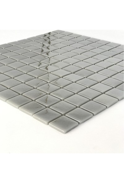 Nemsa Dağıtım Mutfak Banyo Havuz ve Zemin Için Sade Gri 25 x 25 cm Cam Mozaik
