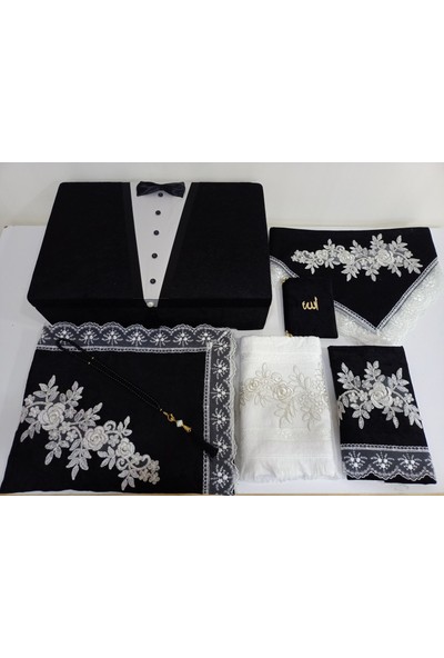 Lamazi Home Lamazihome Kadife 7 Parça Siyah Damat Fransız Güpür Sandıklı Seccade Takımı Bohça Seti Lamazi Home Lamazihome Kadife 7 Parça Siyah Damat Fransız Güpür Sandıklı Seccade Takımı Bohça Seti