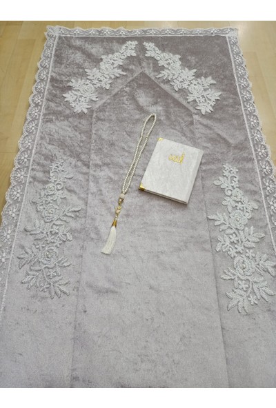 Lamazi Home Lamazihome Gri Kadife Fransız Güpürlü 3 Parça Seccade Lamazi Home Lamazihome Gri Kadife Fransız Güpürlü 3 Parça Seccade