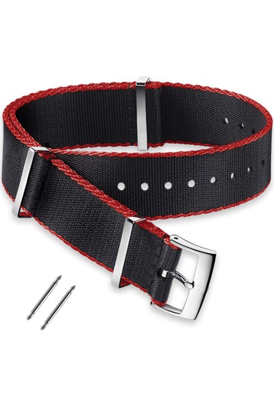 Seiko Saat Uyumlu 20MM Tek Parça Nato Perlon Örme Kumaş Saat Kordonu Siyah Kırmızı Seiko Saat Uyumlu 20MM Tek Parça Nato Perlon Örme Kumaş Saat Kordonu Siyah Kırmızı