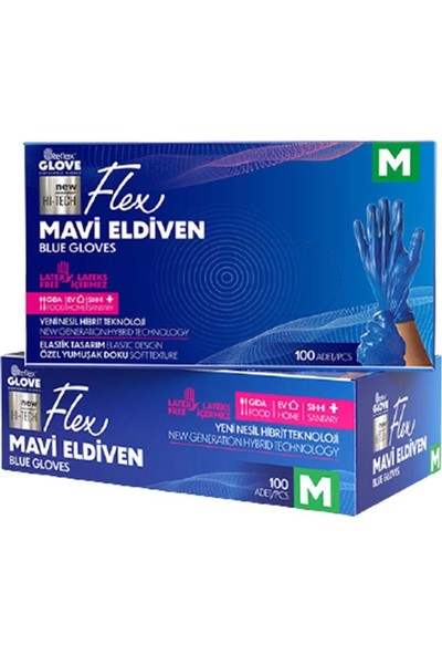 Reflex Pudrasız Tek Kullanımlık Mavi Flex Eldiven M Beden 100'LÜ Reflex Pudrasız Tek Kullanımlık Mavi Flex Eldiven M Beden 100'LÜ
