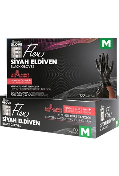 Reflex Pudrasız Tek Kullanımlık Siyah Flex Eldiven M Beden 100'LÜ Reflex Pudrasız Tek Kullanımlık Siyah Flex Eldiven M Beden 100'LÜ