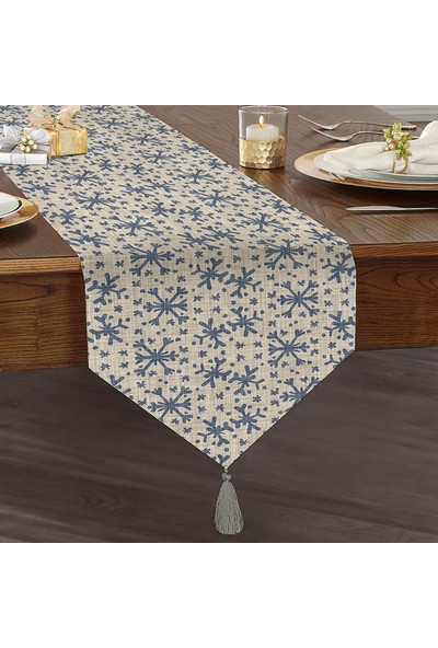 RealHomes Gri Zeminde Kar Taneleri Baskılı Dekoratif Püsküllü Şönil Üçgen Runner RealHomes Gri Zeminde Kar Taneleri Baskılı Dekoratif Püsküllü Şönil Üçgen Runner