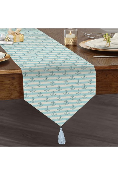 RealHomes Mavi Denizci Temalı Tasarım Püsküllü Şönil Üçgen Runner RealHomes Mavi Denizci Temalı Tasarım Püsküllü Şönil Üçgen Runner
