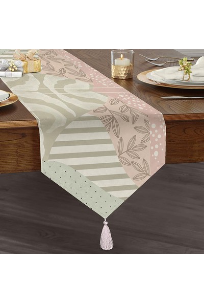 Realhomes Tasarım Dijital Baskılı Modern Püsküllü Şönil Üçgen Runner