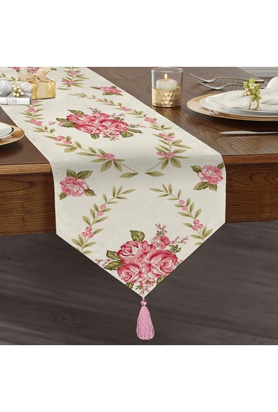 Realhomes Tasarım Dijital Baskılı Dekoratif Püsküllü Şönil Üçgen Runner