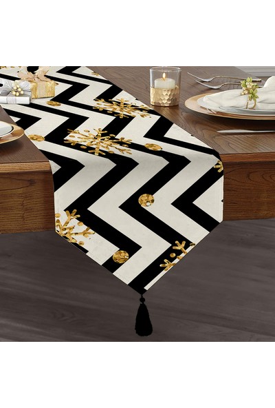 Realhomes Siyah Zigzaglı Kar Taneleri Tasarım Püsküllü Şönil Üçgen Runner Realhomes Siyah Zigzaglı Kar Taneleri Tasarım Püsküllü Şönil Üçgen Runner